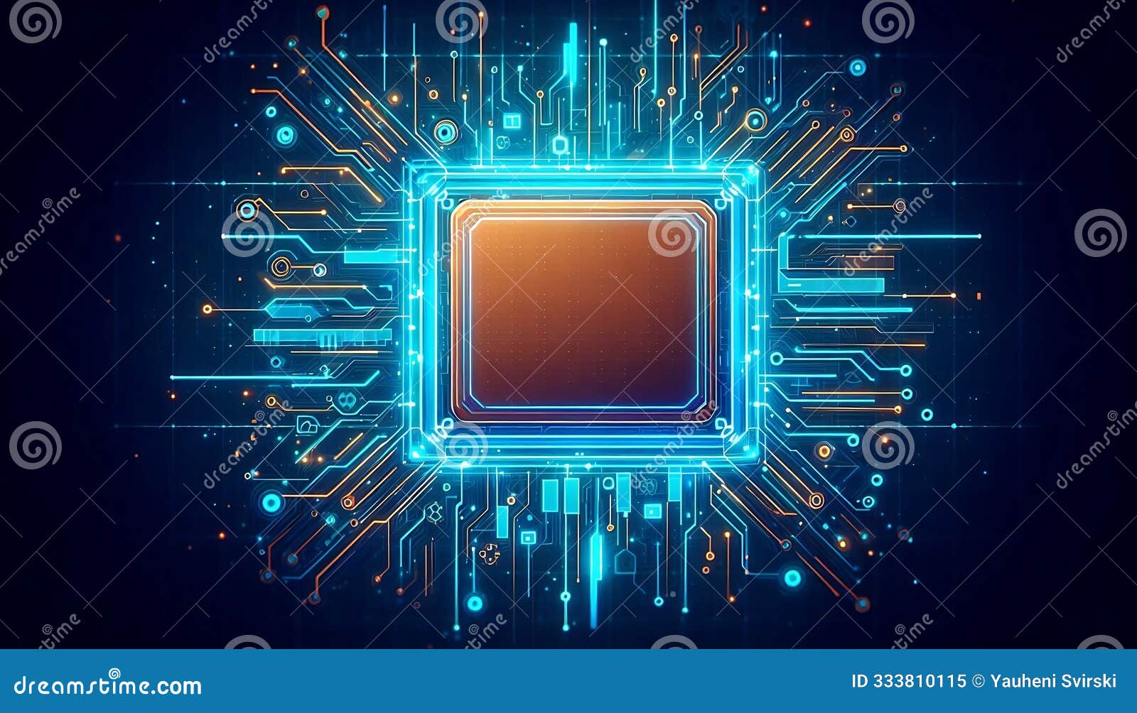 A Computer Chip with a Blue and Orange Background Stock Illustration ...