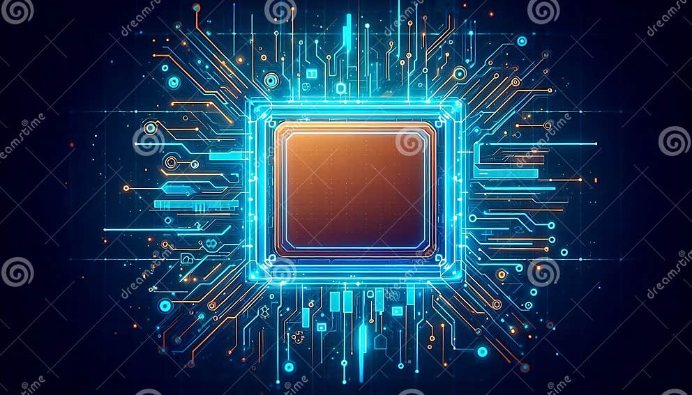 A Computer Chip with a Blue and Orange Background Stock Illustration ...