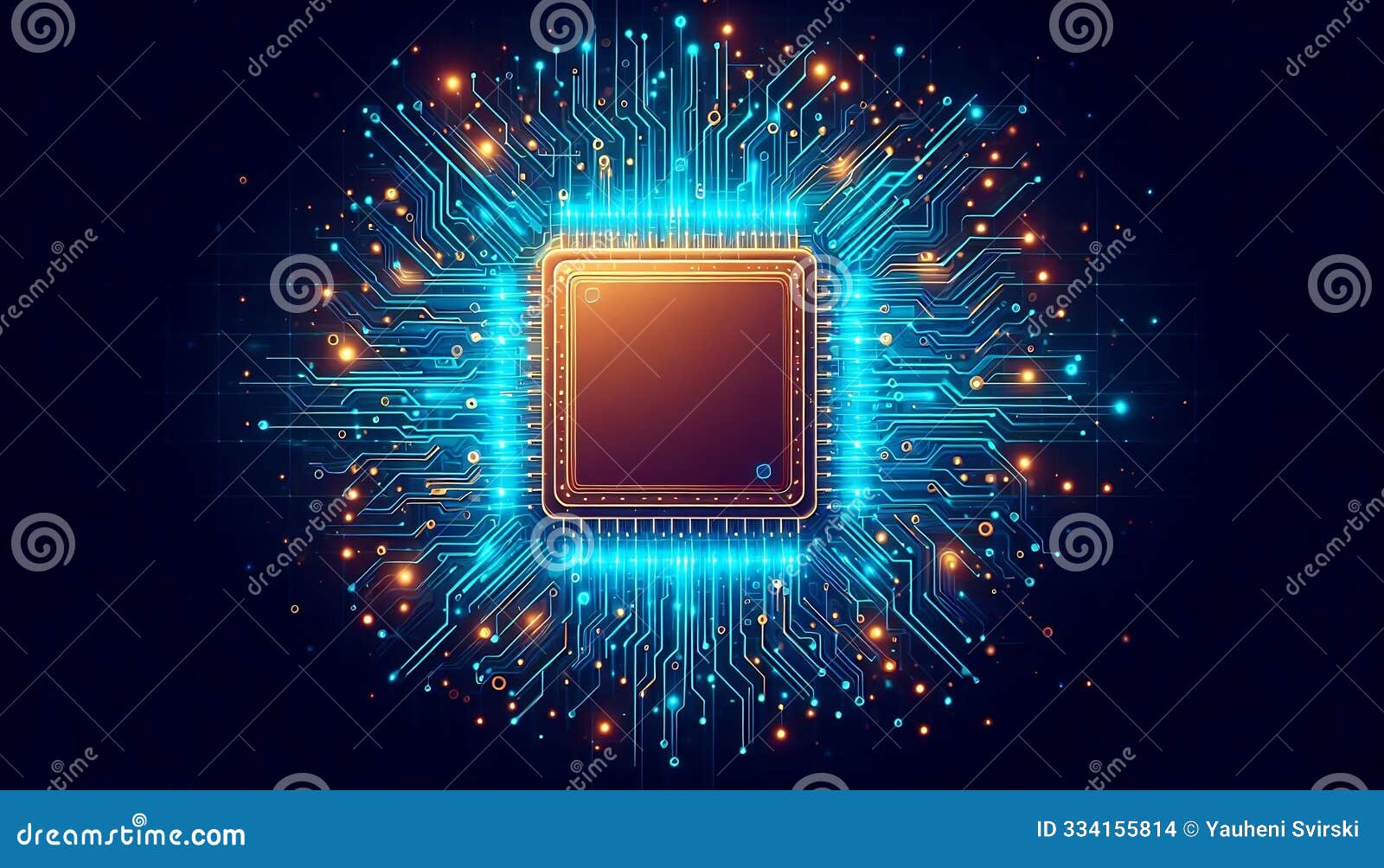 A Computer Chip with a Blue and Orange Background Stock Illustration ...