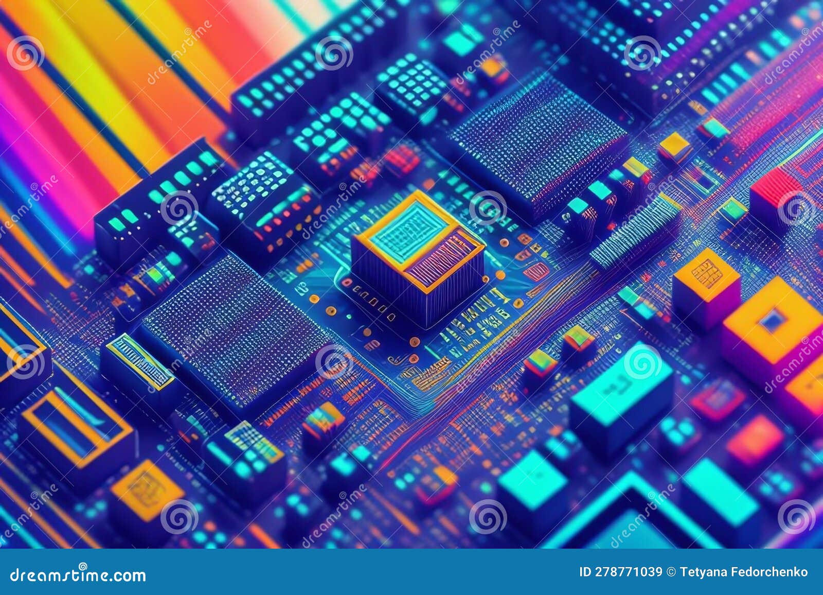 A Computer Chip with a Blue and Orange Circuit Board with a Small ...