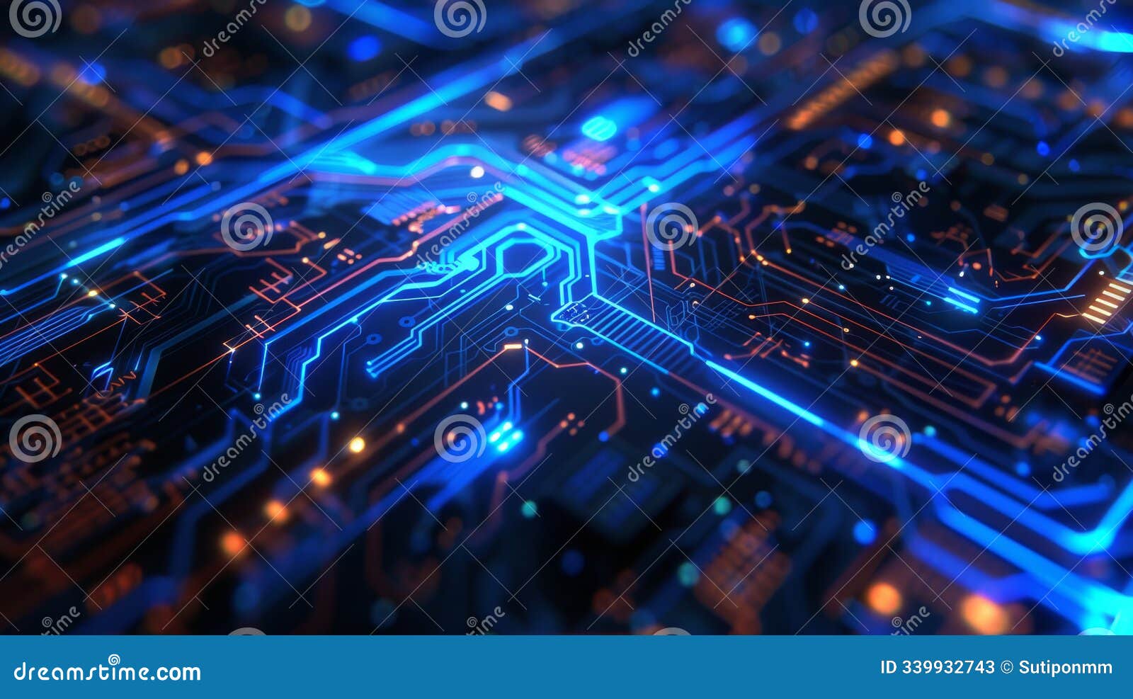 A Computer Chip with Blue and Orange Colors Stock Illustration ...