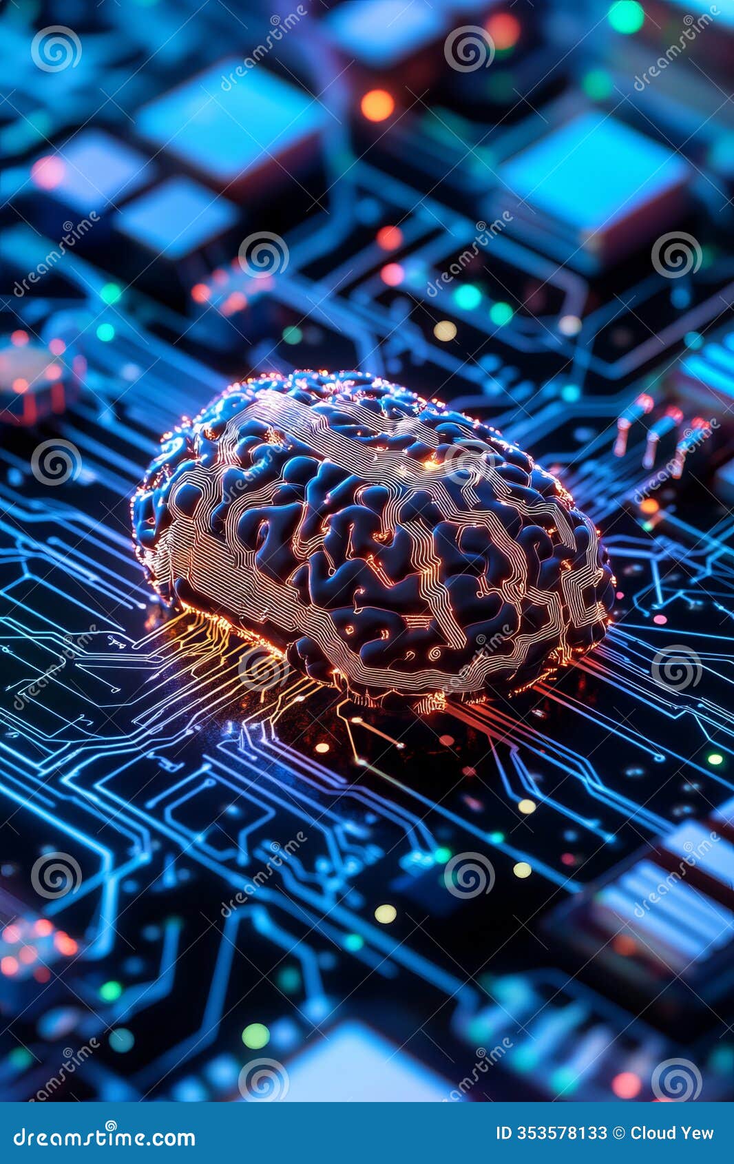 Computer Chip with a Brain on it Stock Illustration - Illustration of ...