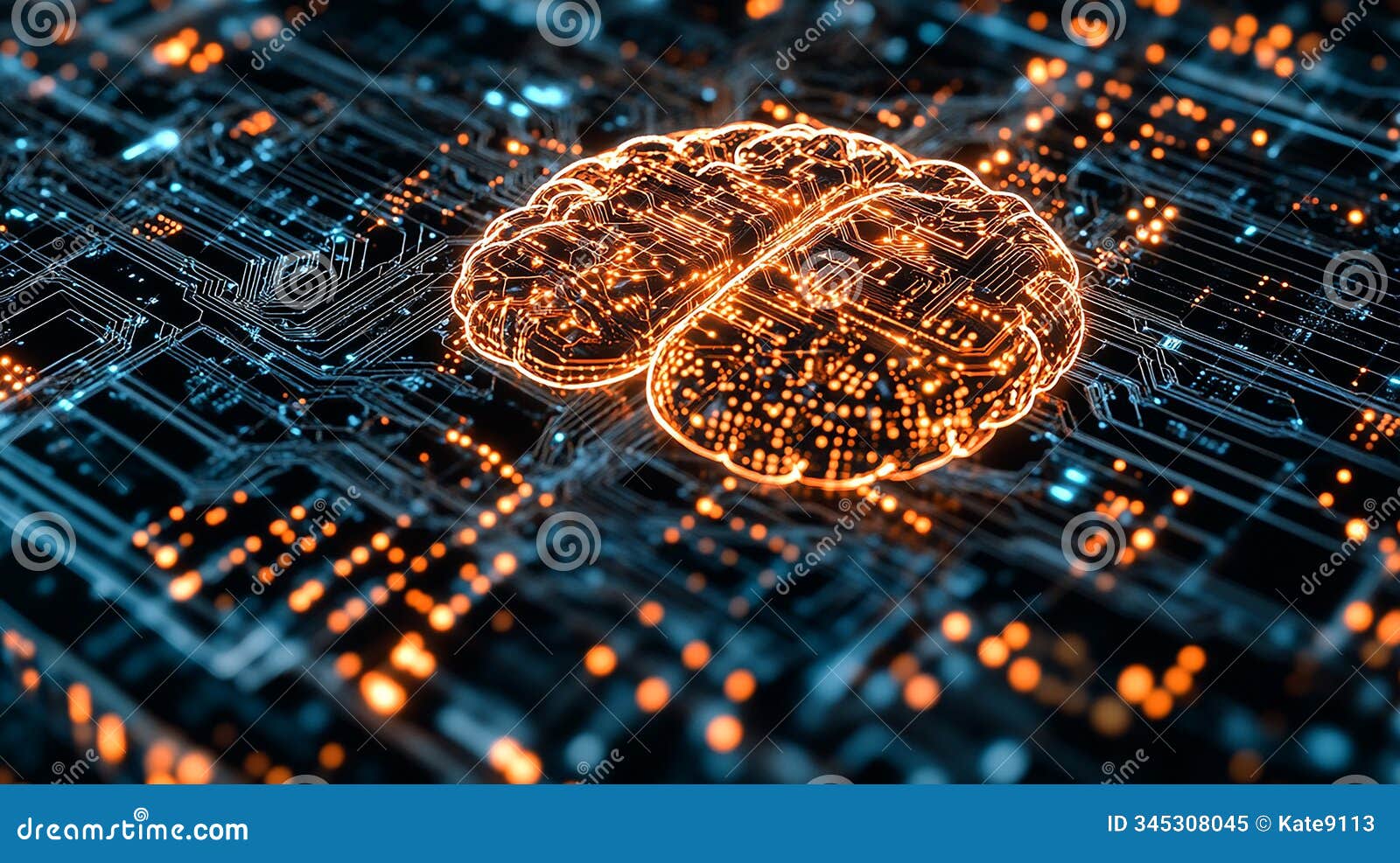 A Computer Chip with a Brain on it. the Brain is Orange and Yellow. the ...