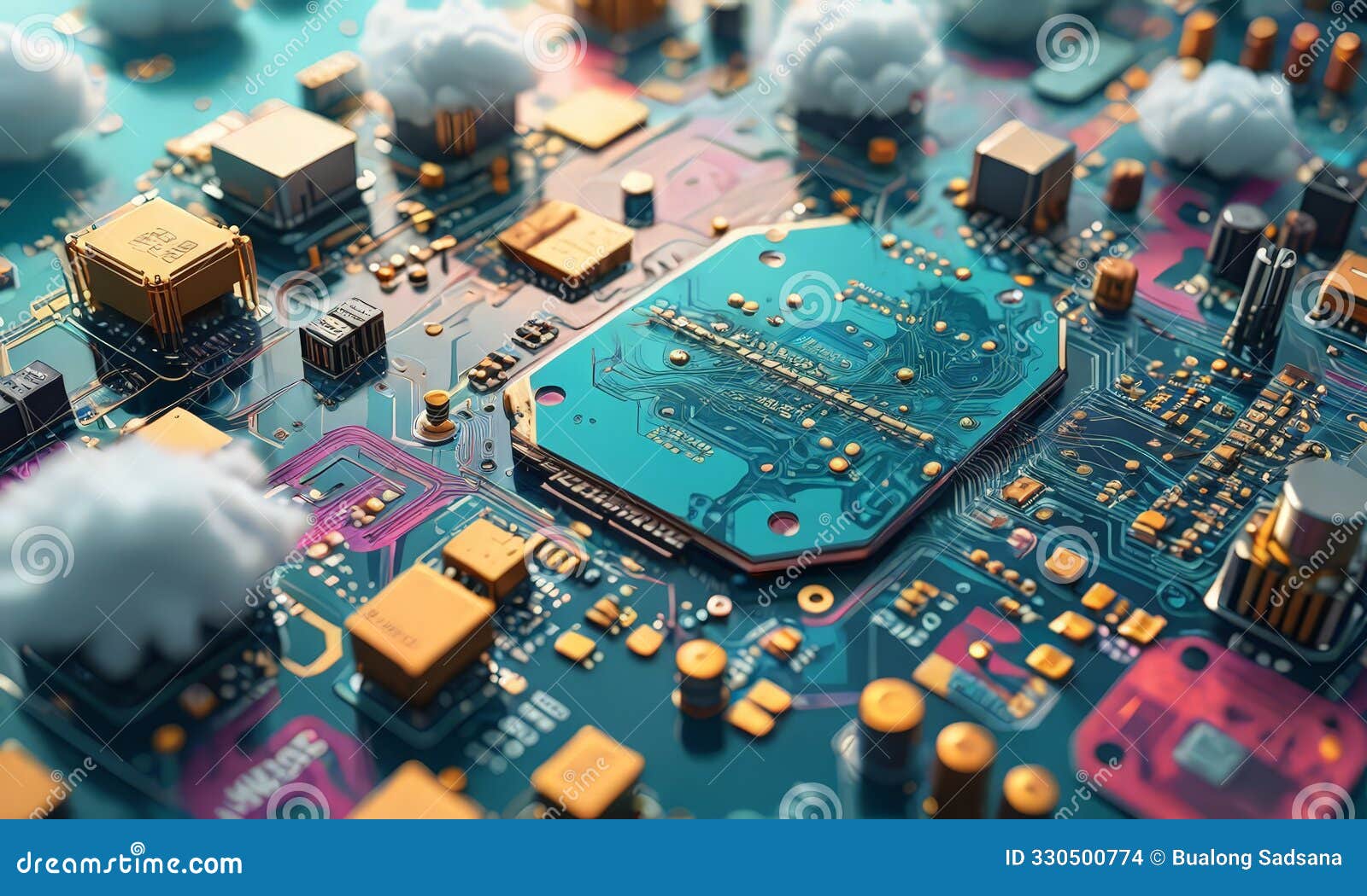 Computer Chip with Cloud in the Background Stock Illustration ...
