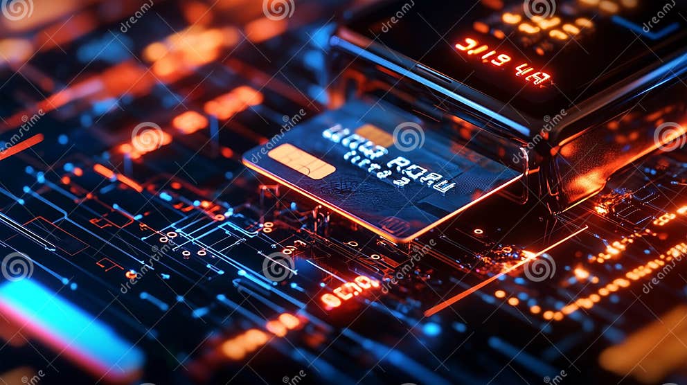 A Computer Chip with a Credit Card on it Stock Illustration ...