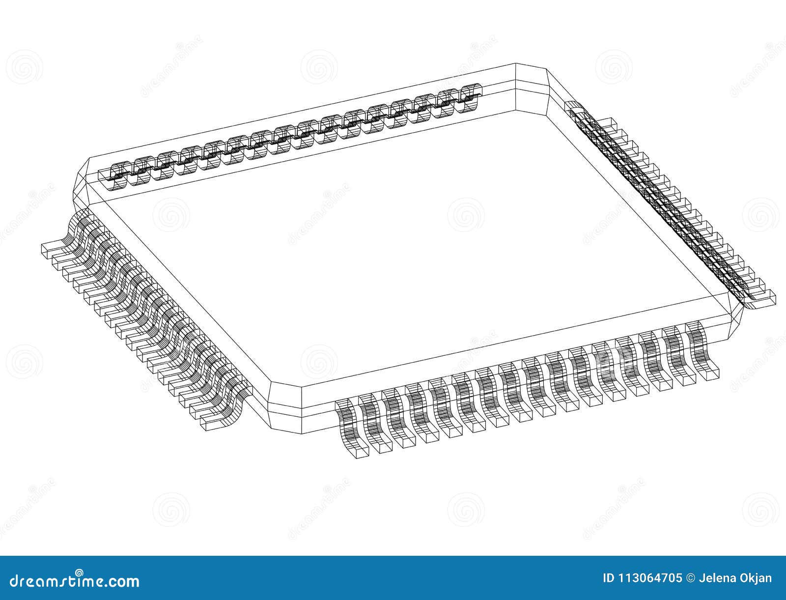 Computer Chip 3D Blueprint - Isolated Stock Illustration - Illustration ...