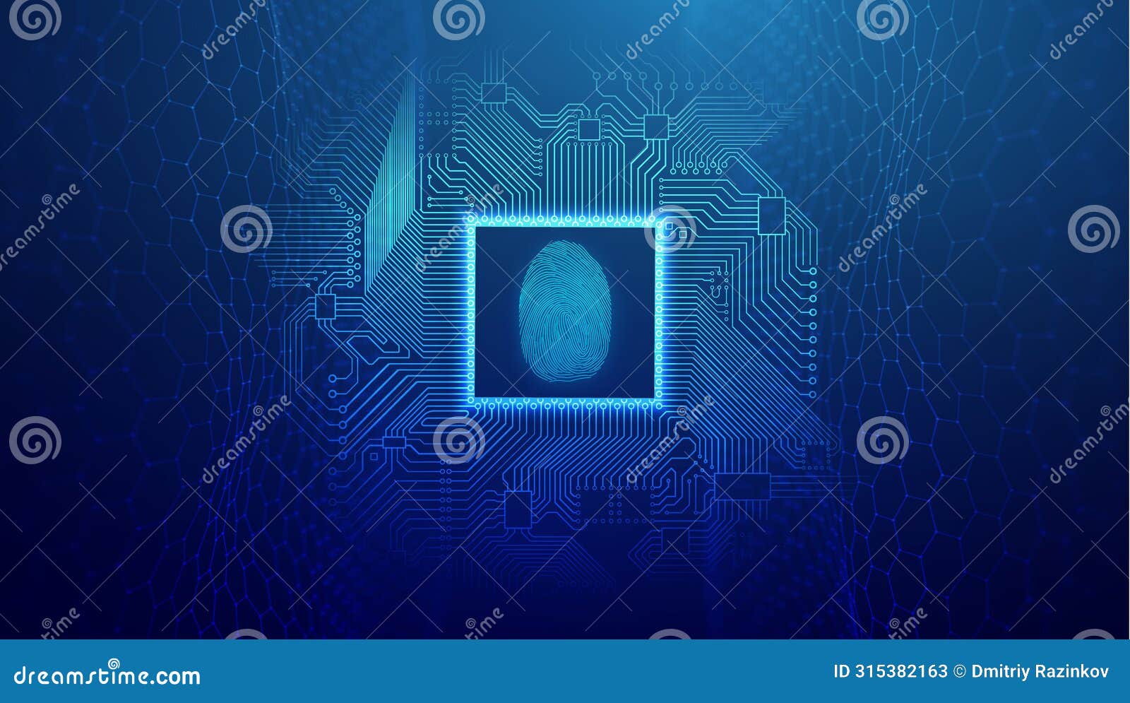 A Computer Chip with a Fingerprint in Electric Blue on an Azure ...