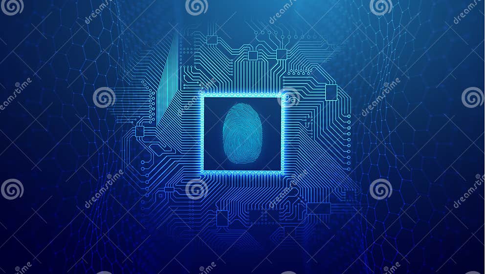 A Computer Chip with a Fingerprint in Electric Blue on an Azure ...