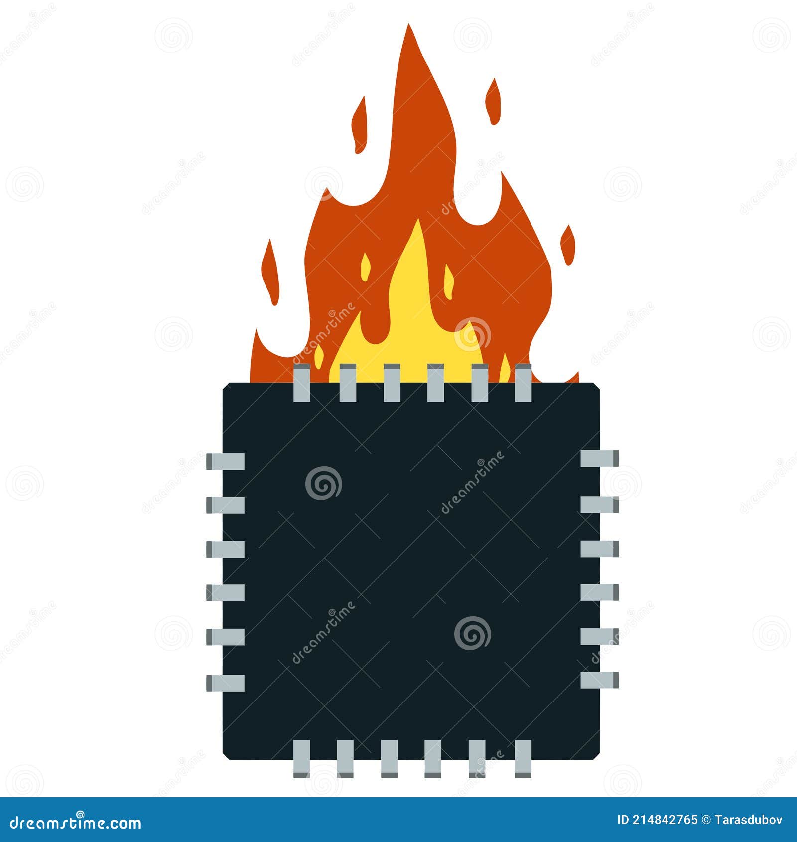 Computer Chip. Fire and Broken Digital Chip. Flat Cartoon Illustration ...