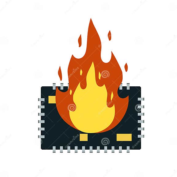 Computer Chip. Fire and Broken Digital Chip. Modern Technology and ...