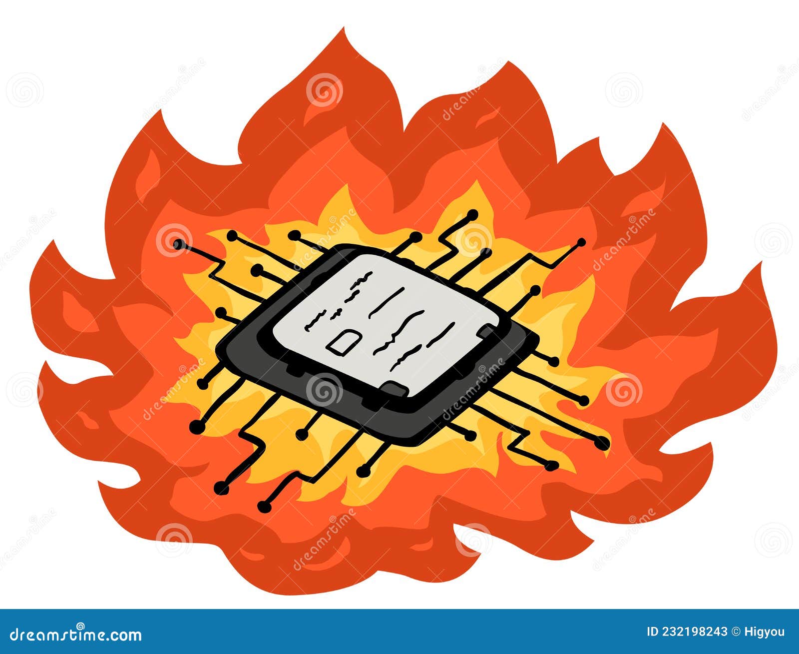 Computer Chip Fire Cartoon stock vector. Illustration of destruction ...