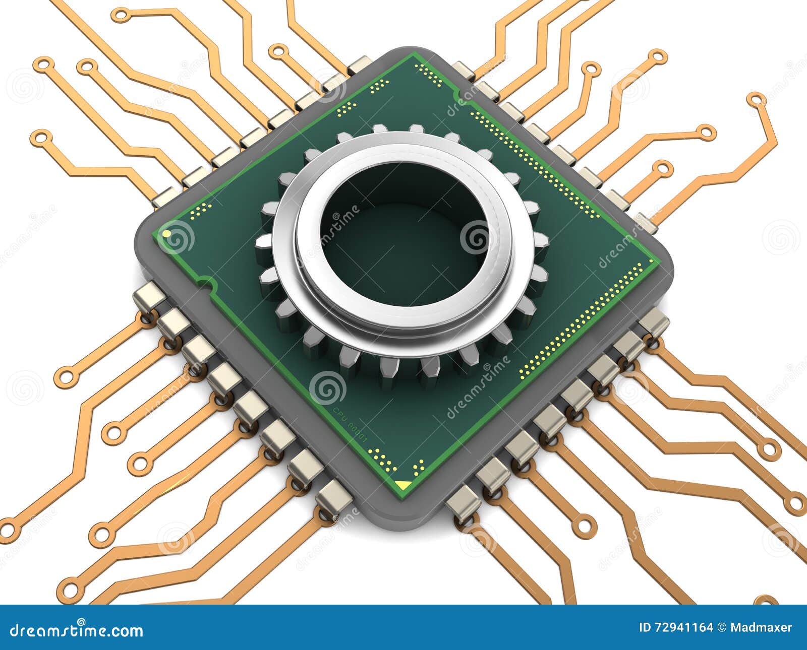Computer chip and gear stock illustration. Illustration of technology ...