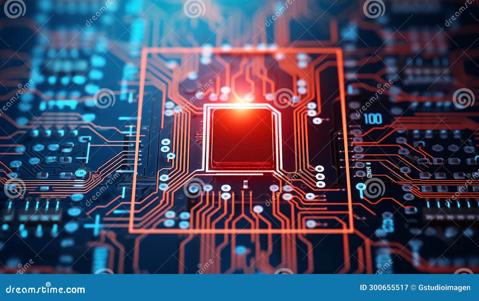 Computer Chip Glowing Inside of a Dark Circuit Board Generated by AI ...