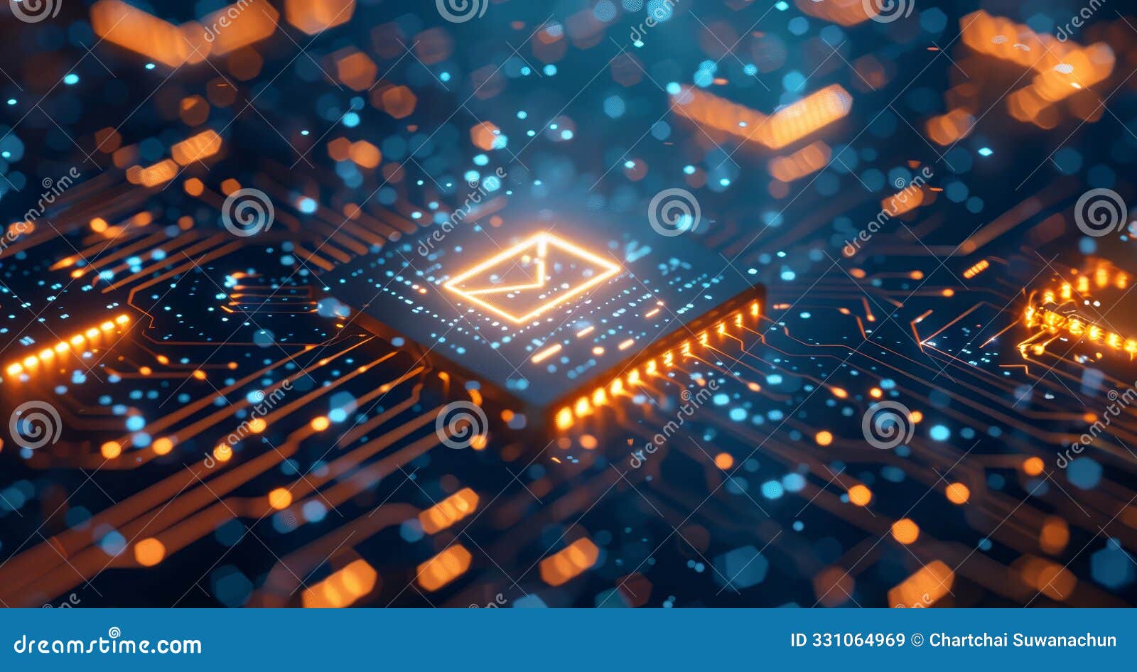 A Computer Chip with a Glowing Letter E on it Stock Image - Image of ...