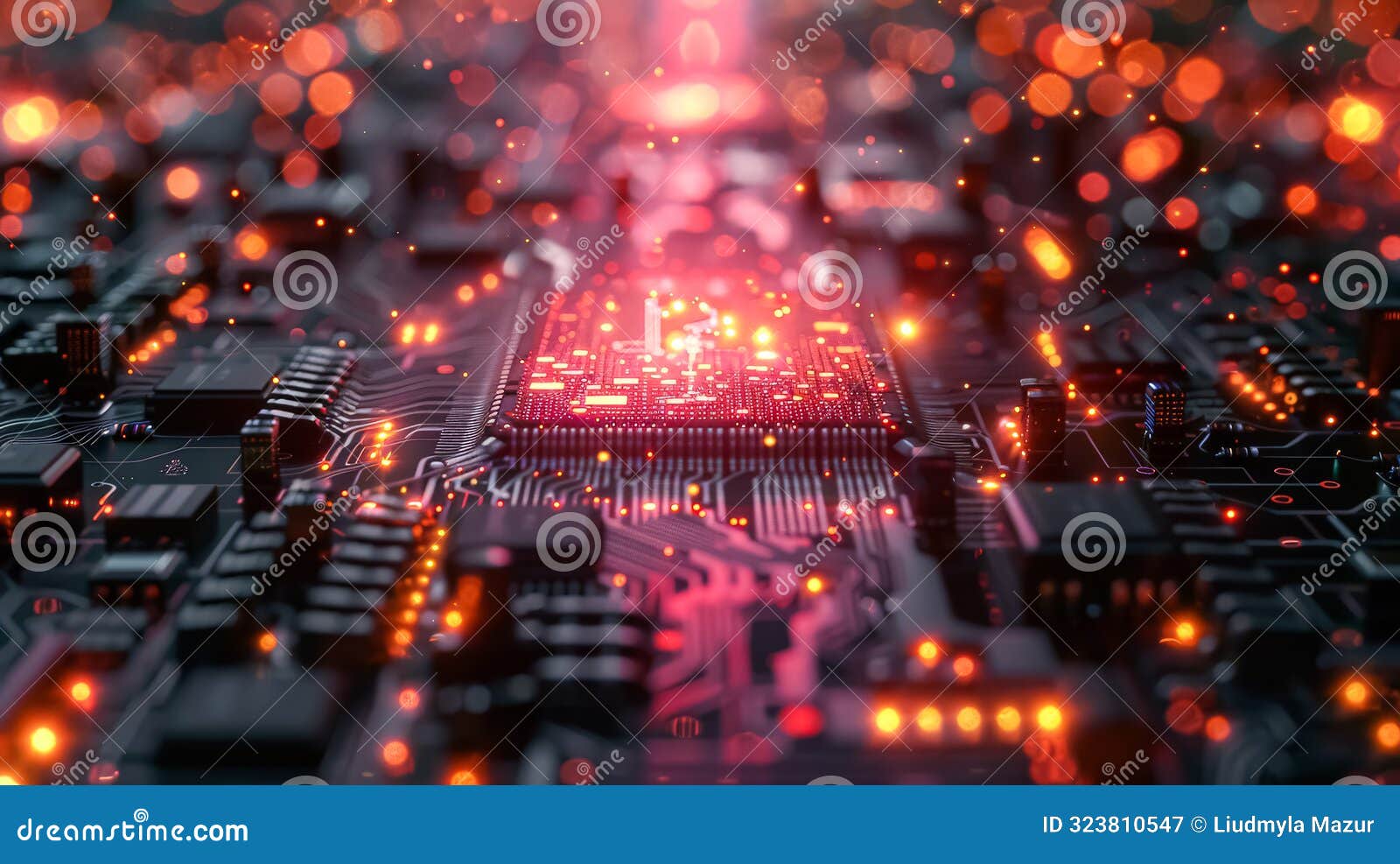 A Computer Chip with a Glowing Red Center. Stock Image - Image of ...