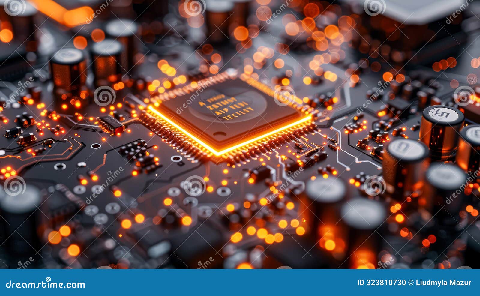A Computer Chip with a Glowing Red Center. Stock Photo - Image of ...
