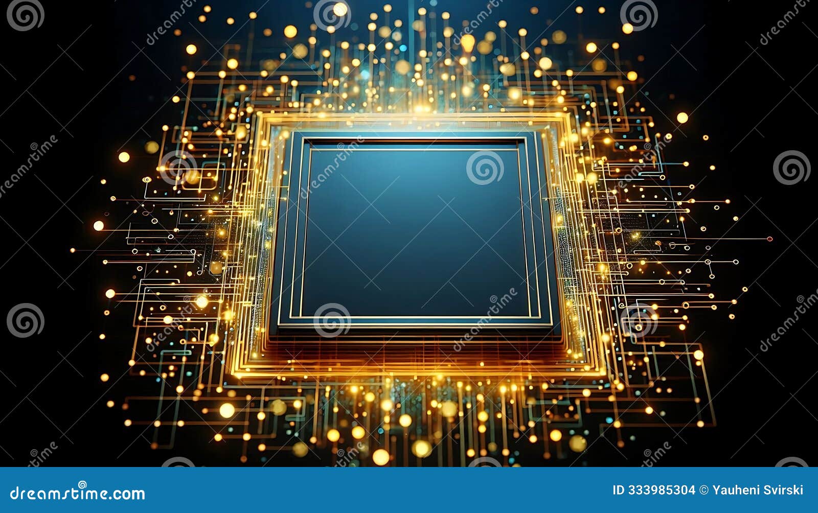 A Computer Chip with a Gold Frame and a Blue Background Stock ...