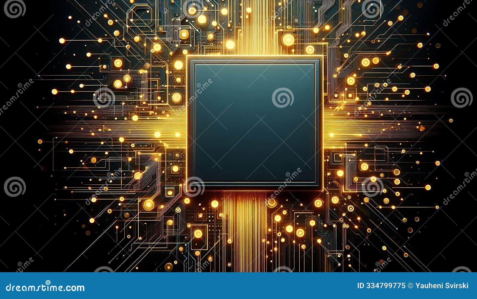 A Computer Chip with a Gold Frame. the Frame is Made of Many Small ...