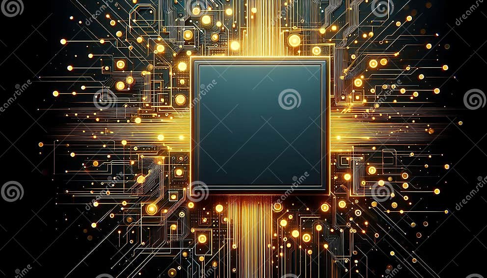 A Computer Chip with a Gold Frame. the Frame is Made of Many Small ...