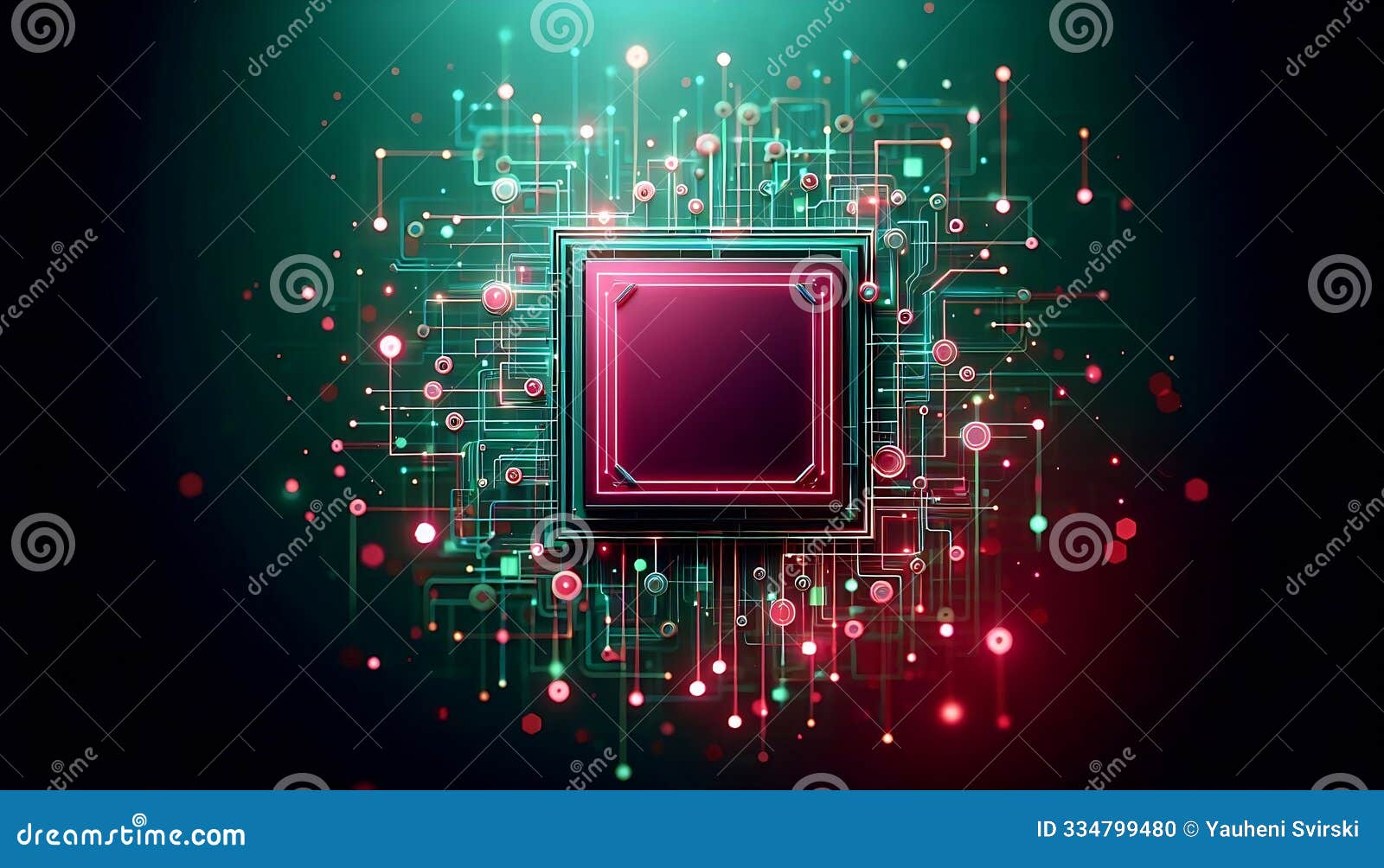 A Computer Chip with a Green Background and Red and Blue Lights Stock ...