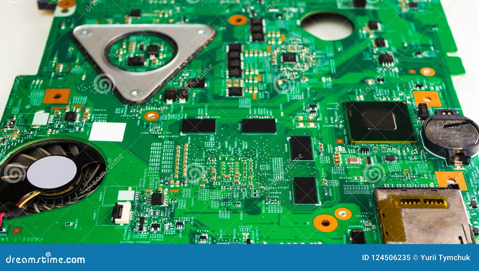 Computer Chip on Green Motherboard Close Up Macro Stock Image - Image ...