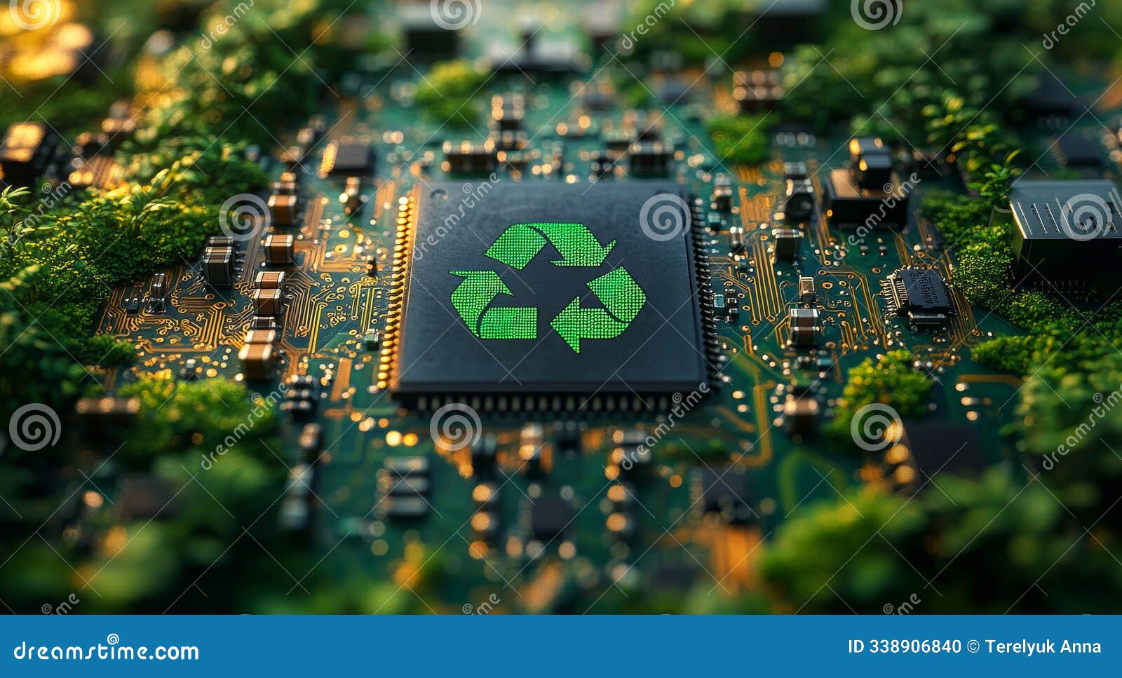 A Computer Chip with a Green Recycling Symbol on it Stock Photo - Image ...