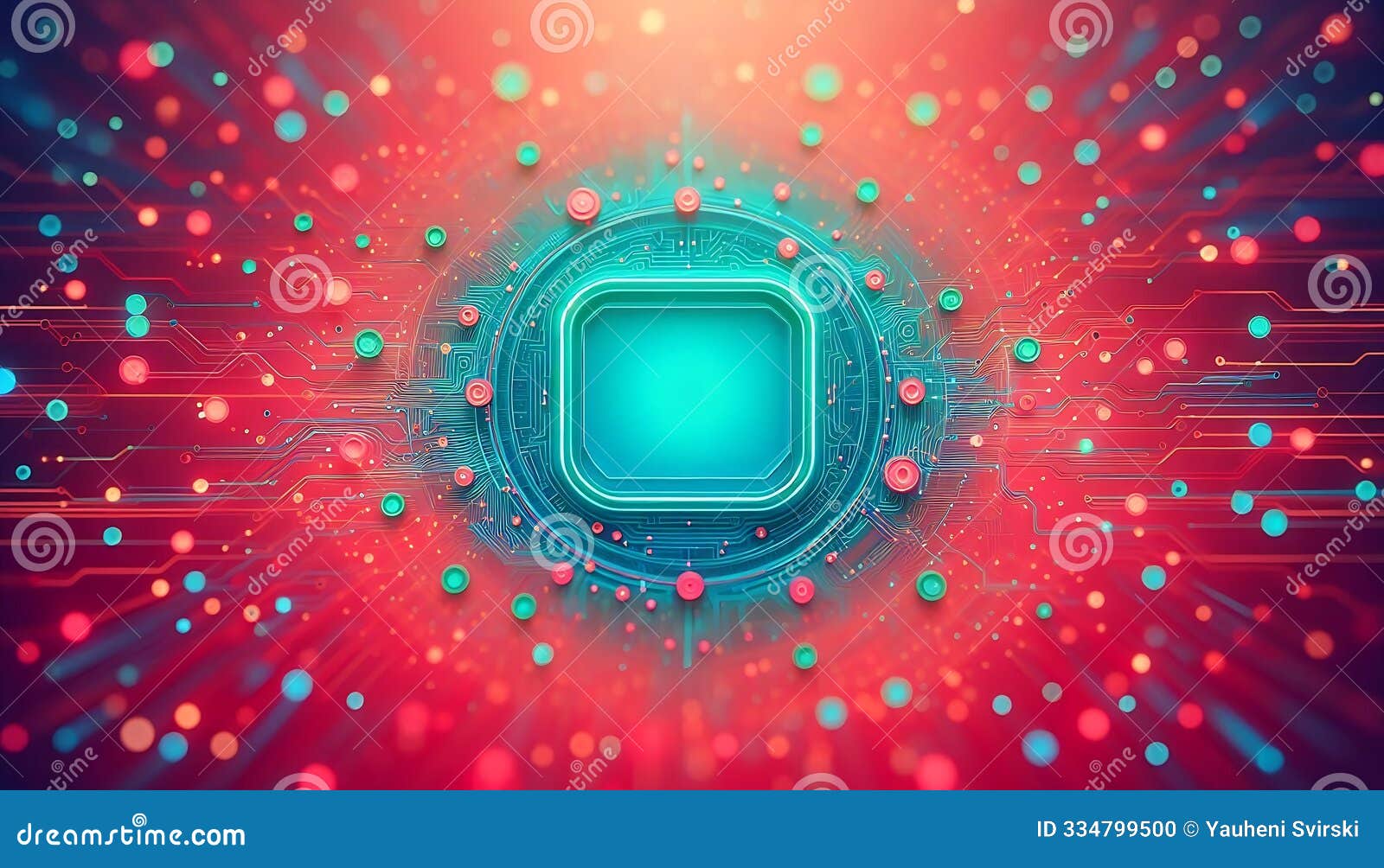 A Computer Chip with a Green Screen is Surrounded by a Red Background ...