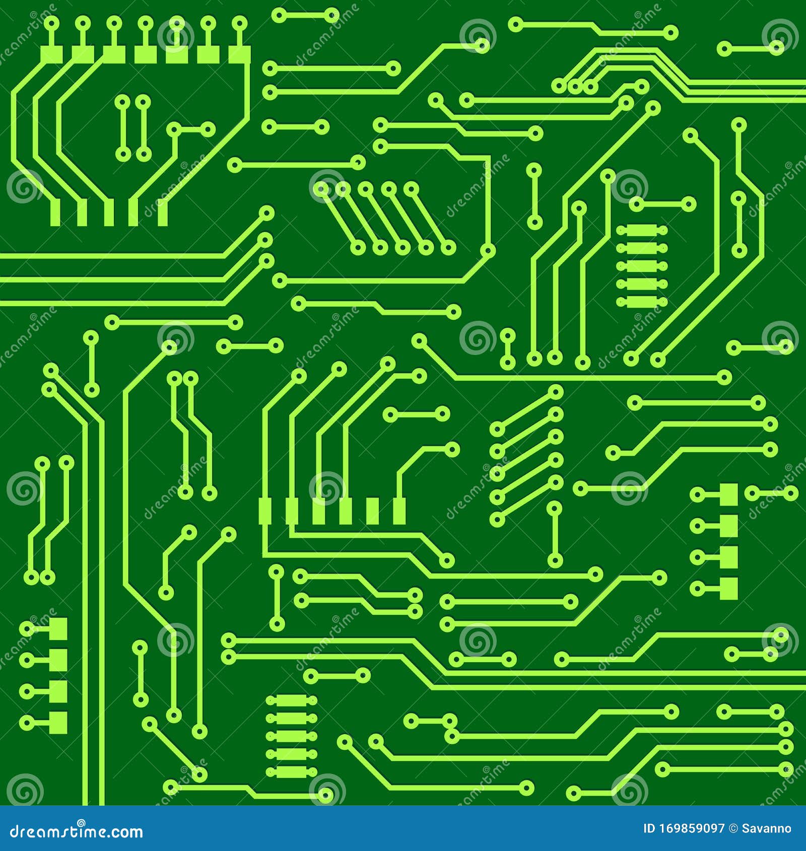 CPU Chip And Green Motherboard With Circuit Lines. Tehnology Concept ...