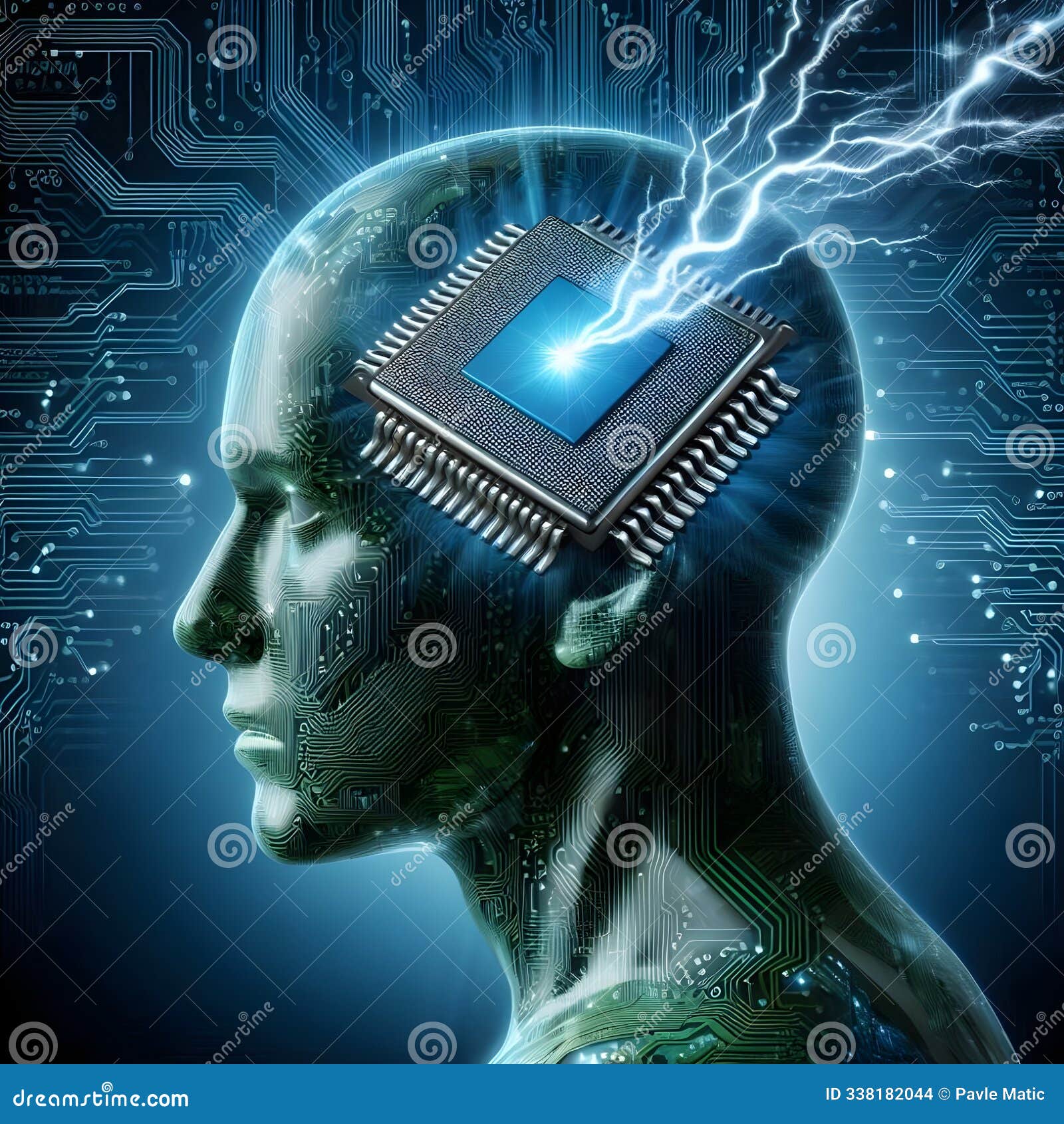 Computer chip in a head stock illustration. Illustration of fiction ...