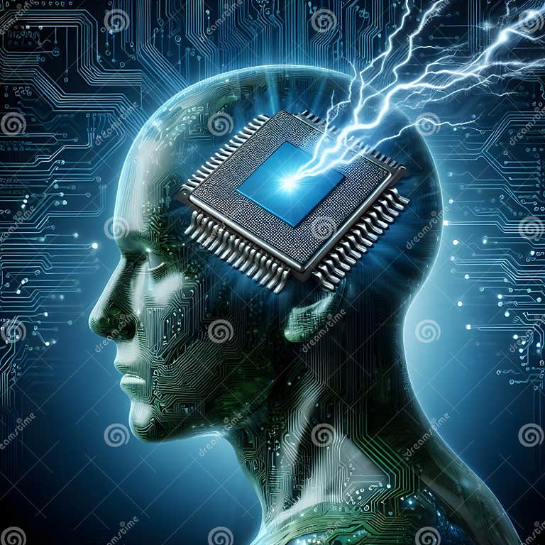 Computer chip in a head stock illustration. Illustration of fiction ...