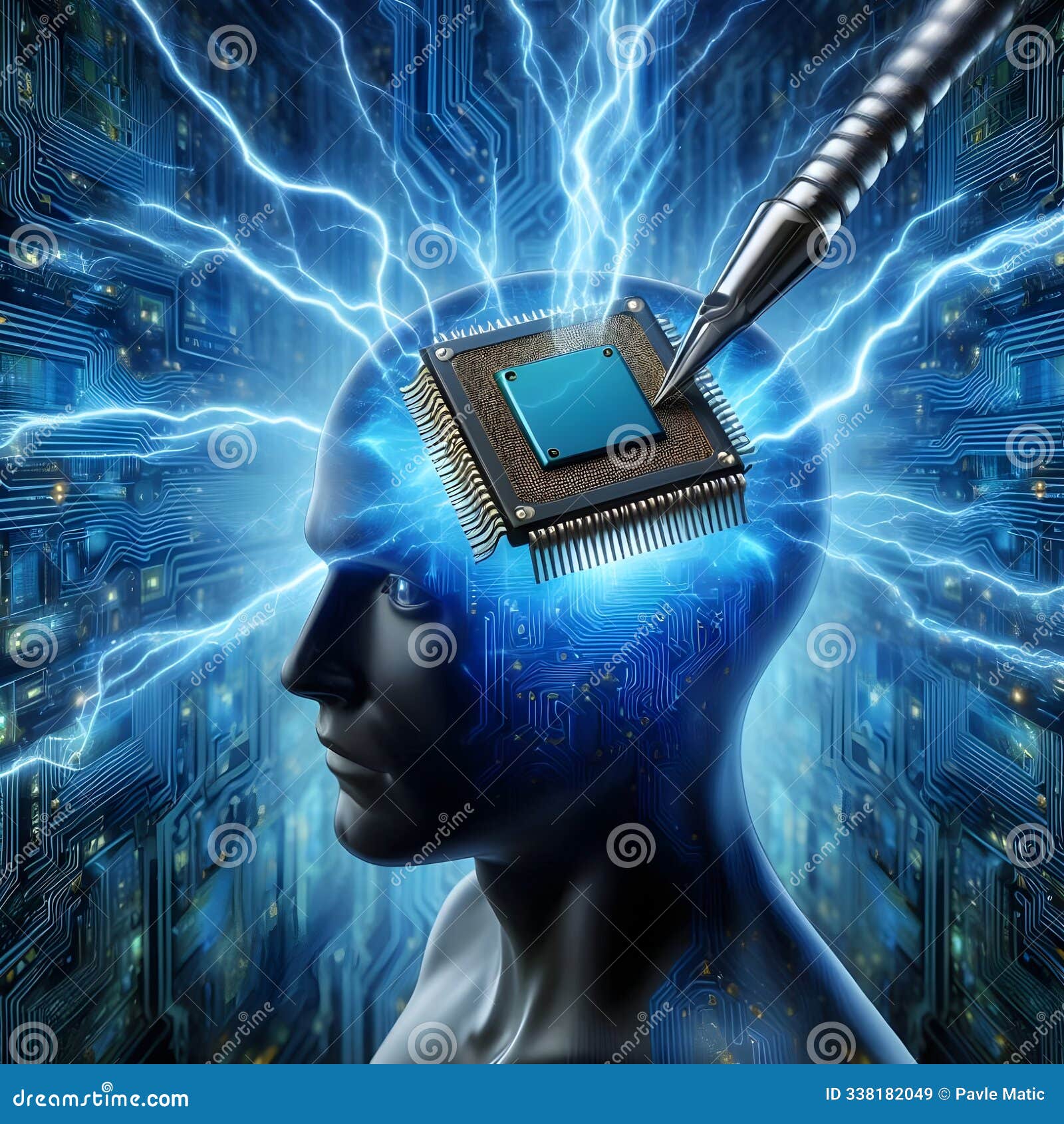 Computer chip in a head stock illustration. Illustration of poster ...