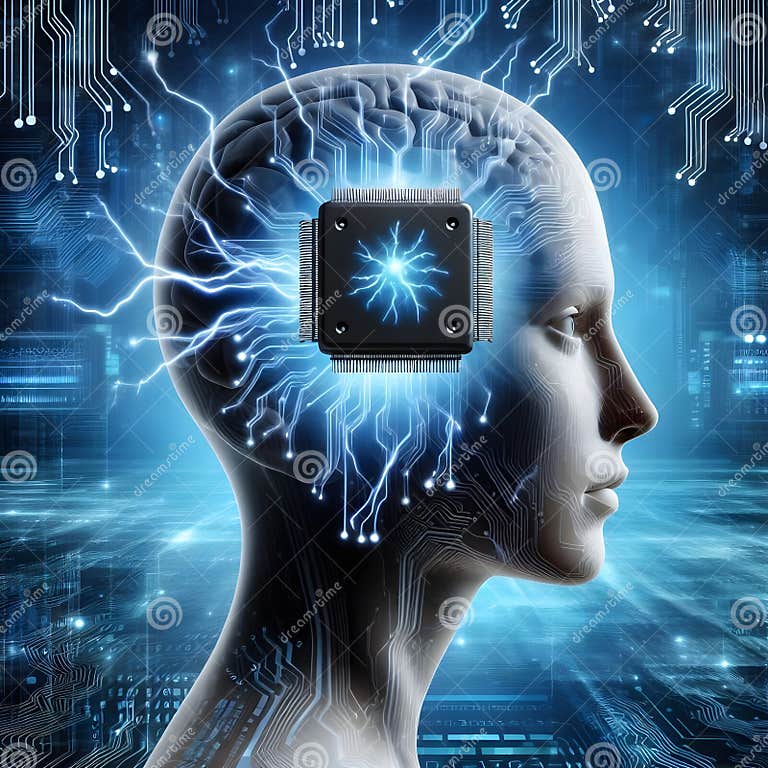 Computer chip in a head stock illustration. Illustration of comics ...