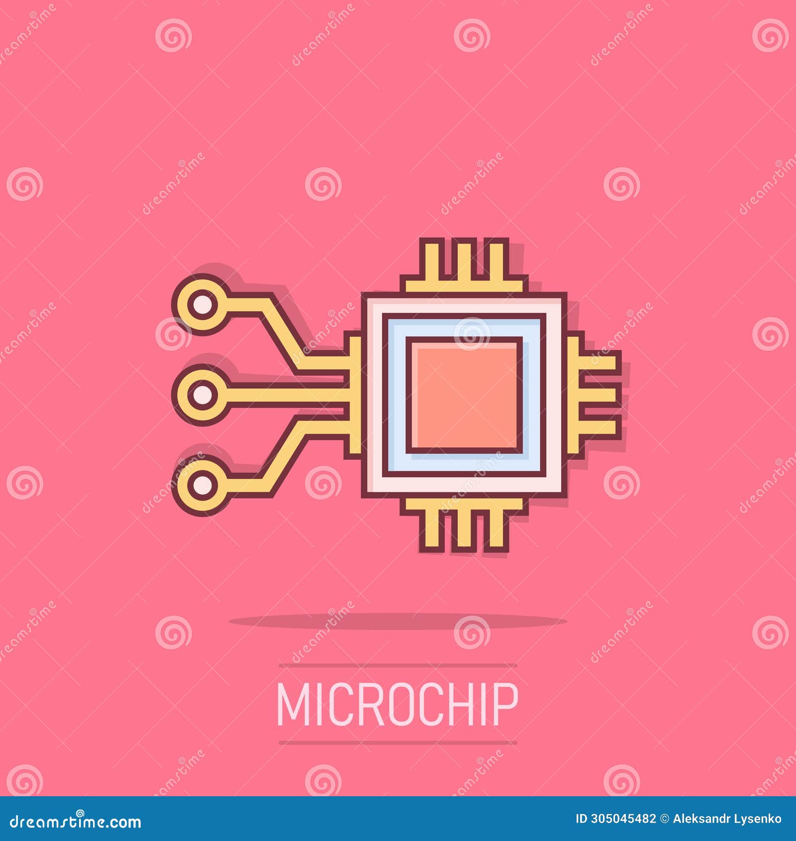Computer Chip Icon in Comic Style. Circuit Board Cartoon Vector ...