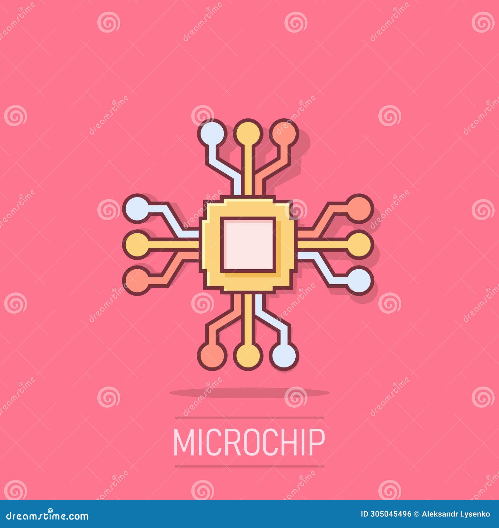 Computer Chip Icon in Comic Style. Circuit Board Cartoon Vector ...