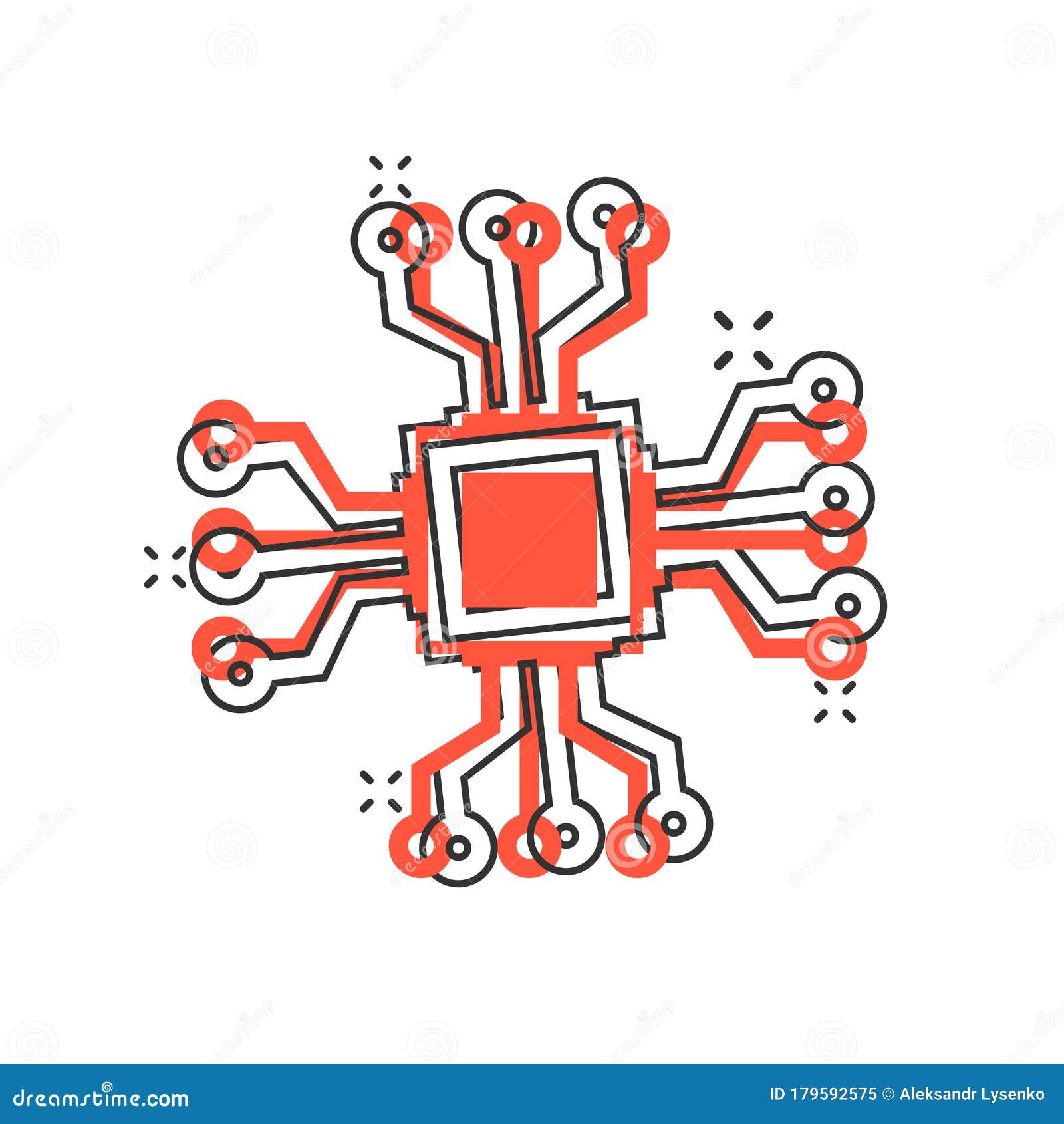 Computer Chip Icon in Comic Style. Circuit Board Cartoon Vector ...