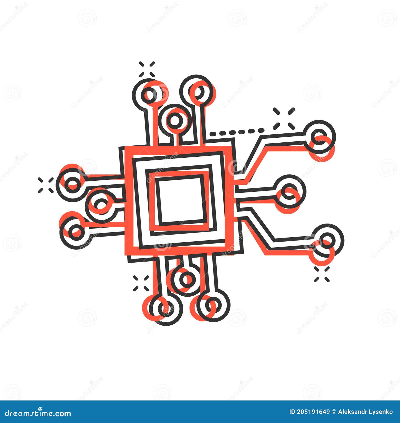 Computer Chip Icon in Comic Style. Circuit Board Cartoon Vector ...