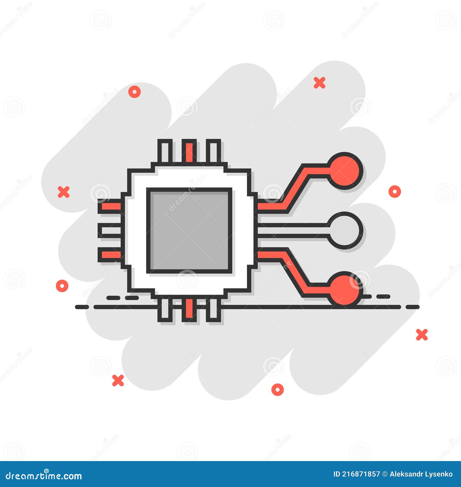 Computer Chip Icon in Comic Style. Circuit Board Cartoon Vector ...