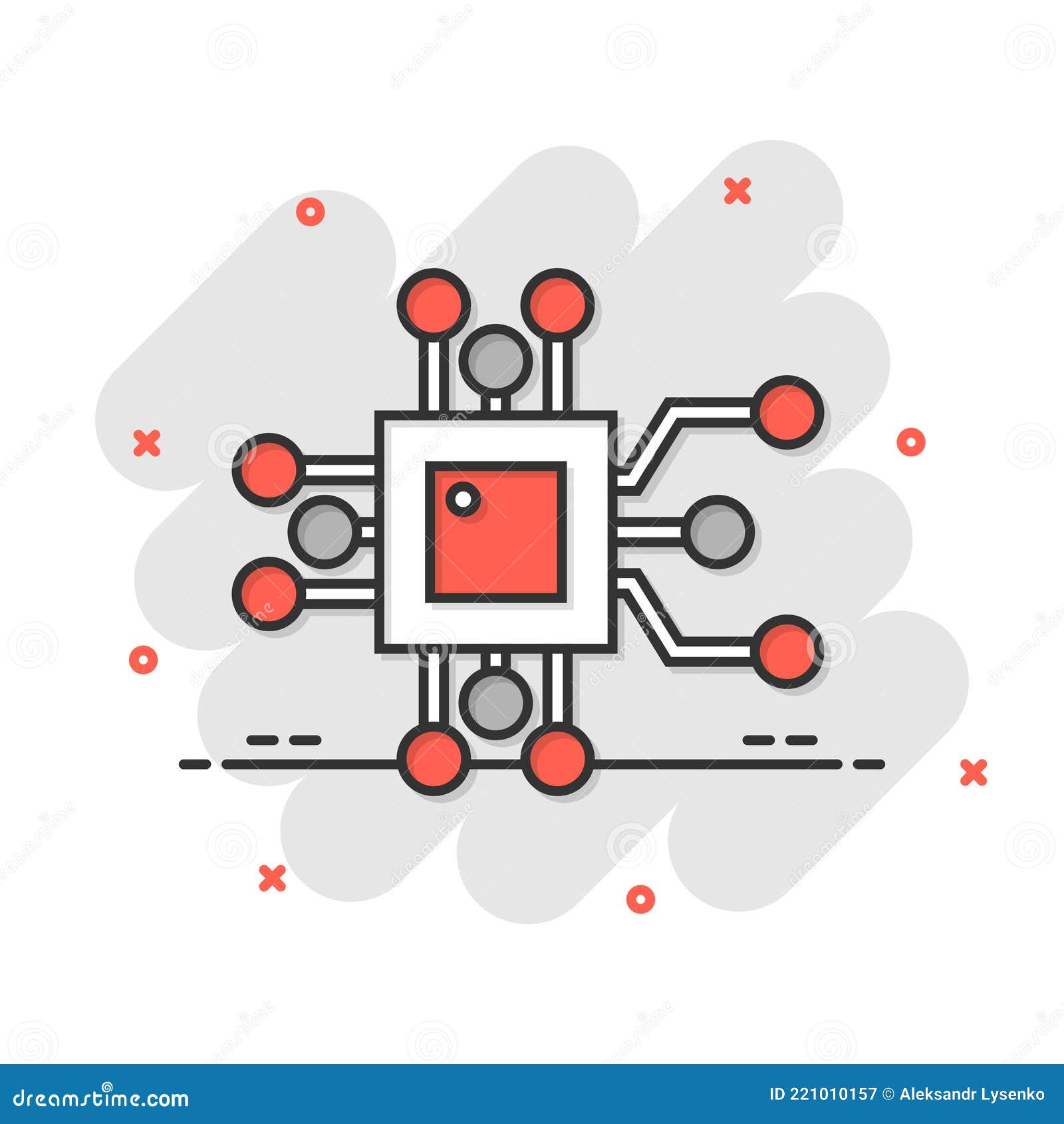 Computer Chip Icon in Comic Style. Circuit Board Cartoon Vector ...