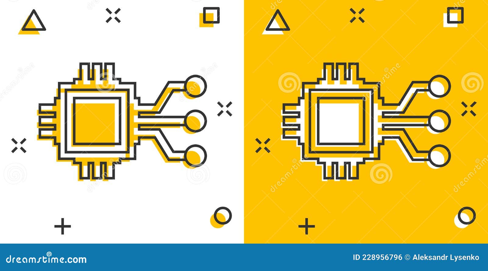Computer Chip Icon in Comic Style. Circuit Board Cartoon Vector ...