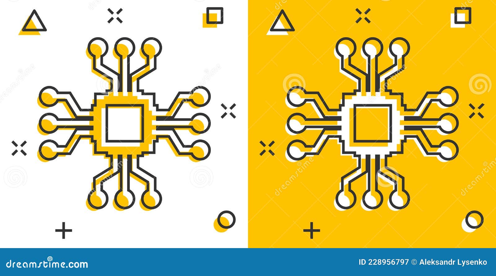 Computer Chip Icon in Comic Style. Circuit Board Cartoon Vector ...