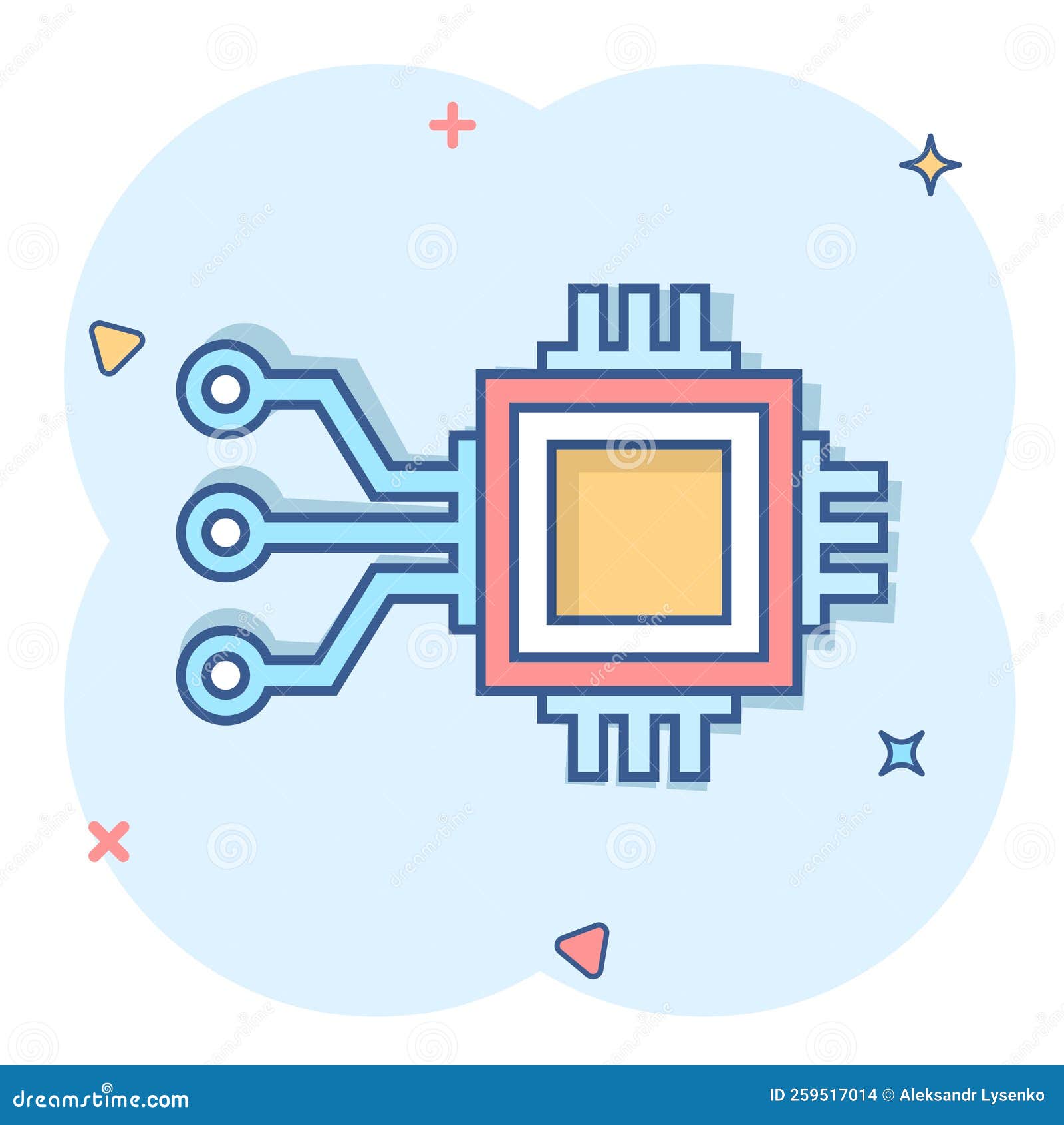 Computer Chip Icon in Comic Style. Circuit Board Cartoon Vector ...