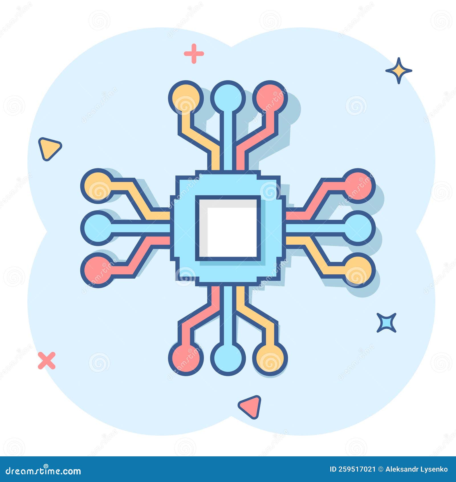 Computer Chip Icon in Comic Style. Circuit Board Cartoon Vector ...