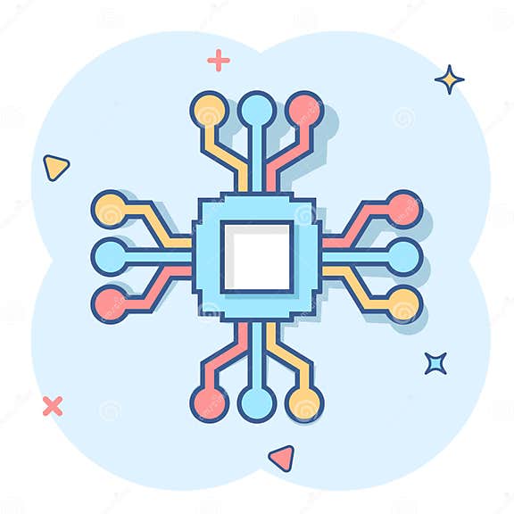 Computer Chip Icon in Comic Style. Circuit Board Cartoon Vector ...