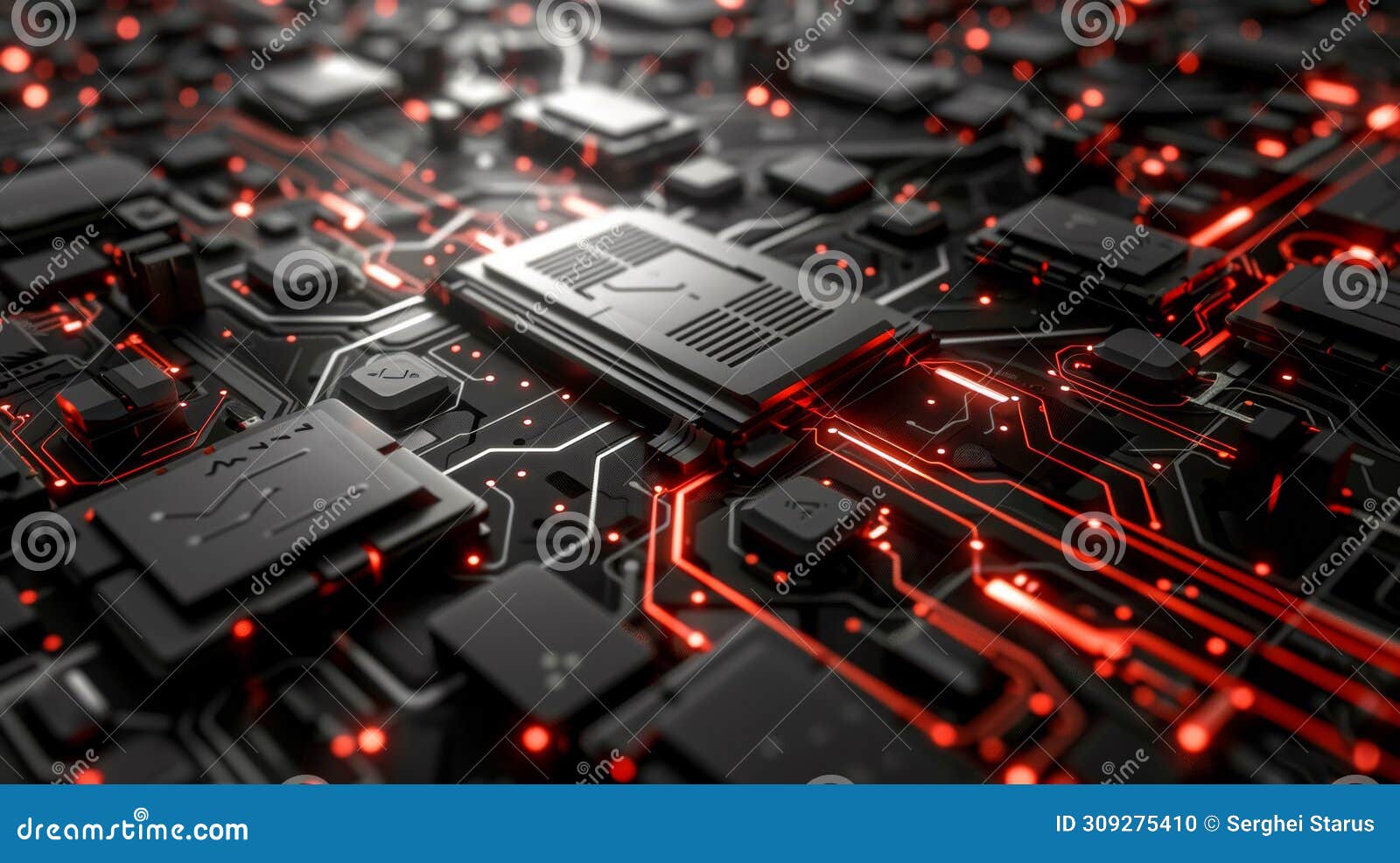 A Computer Chip is Illuminated by Red Lights on a Circuit Board, AI ...