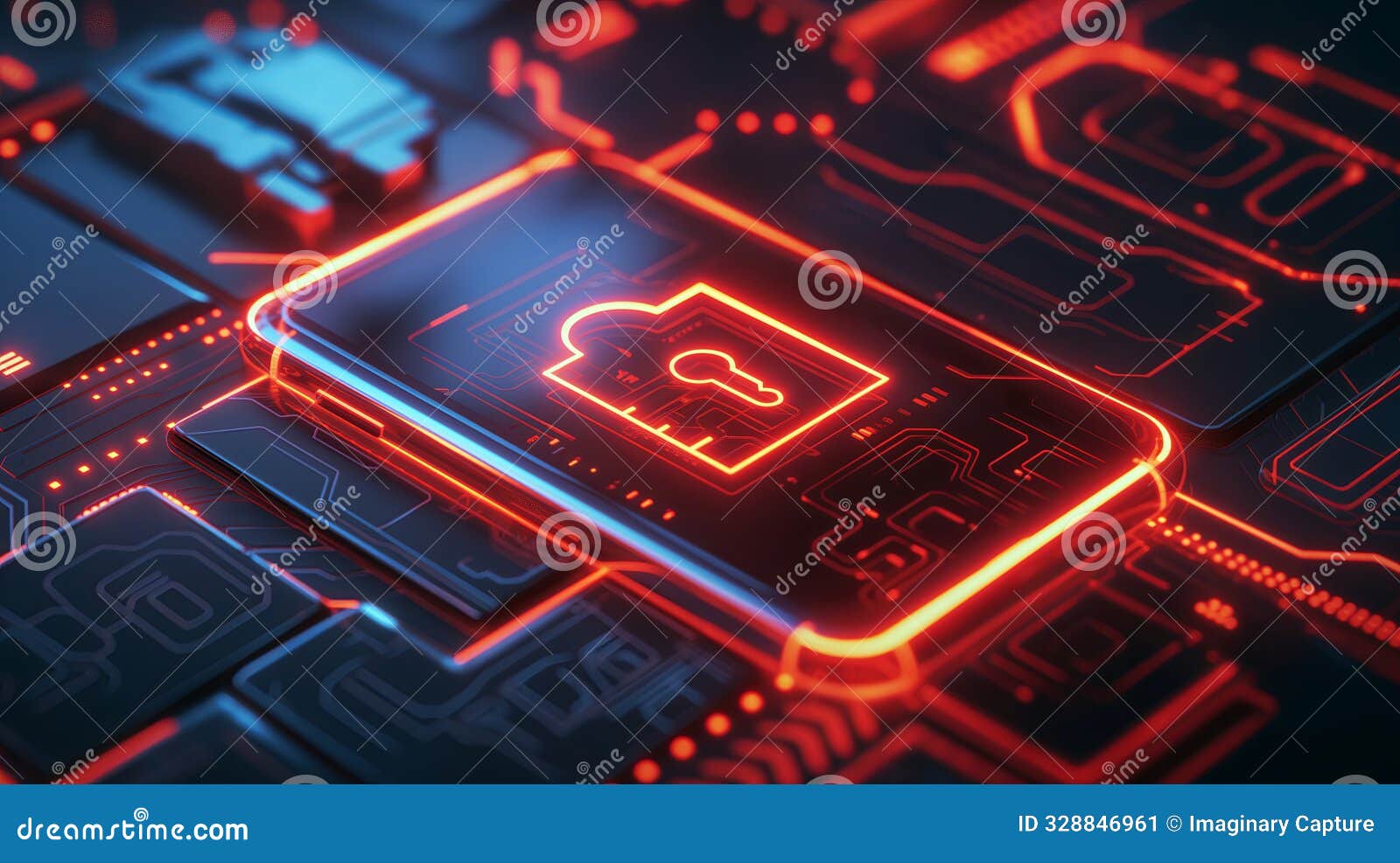 A Computer Chip with a Key on it. Digital Security Background. Hologram ...