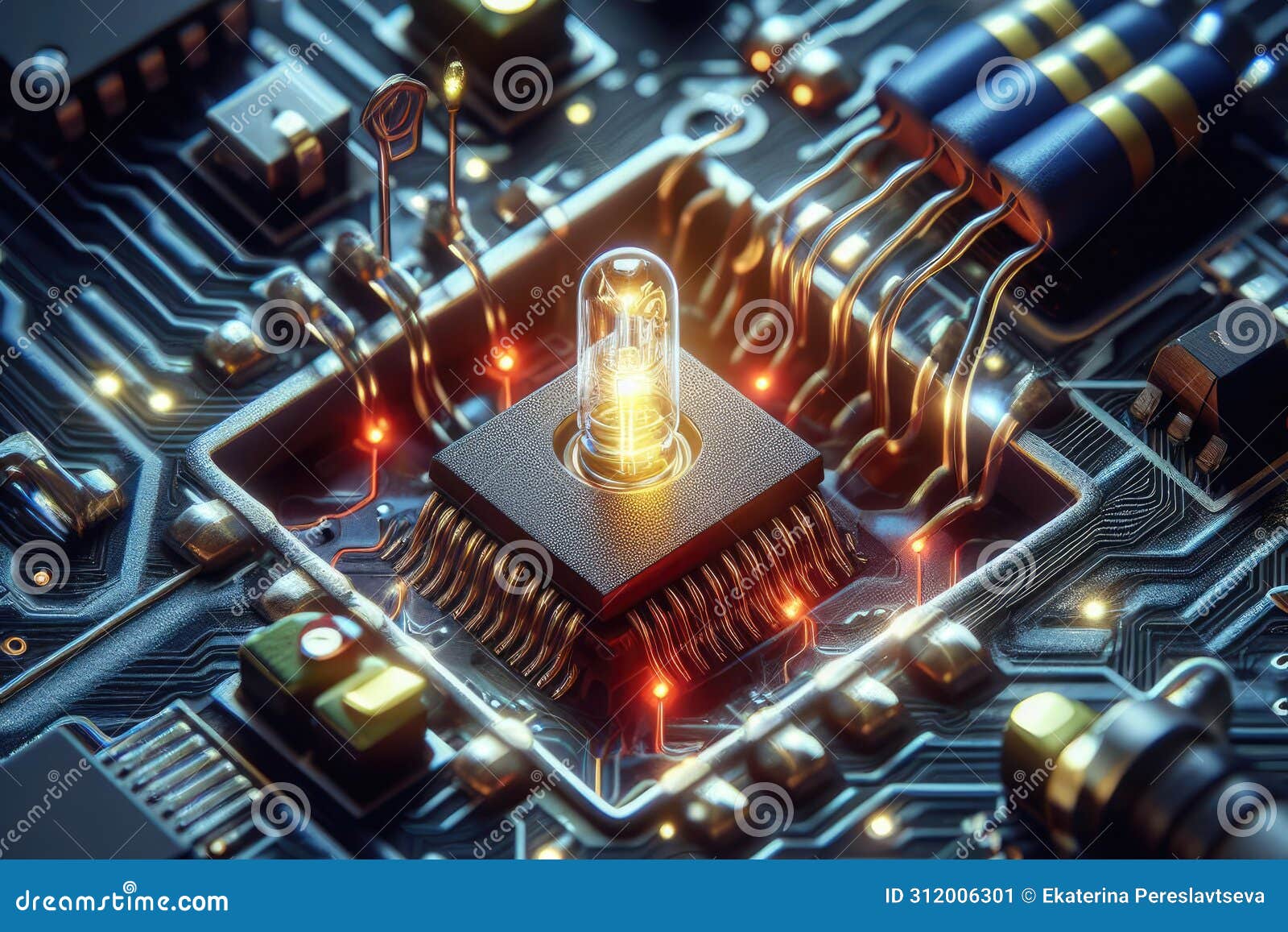 Computer Chip with Light Bulb on it Stock Image - Image of digital ...