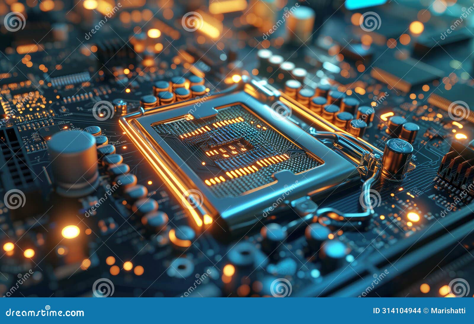 A Computer Chip is Lit Up with a Bright Orange Glow Stock Illustration ...