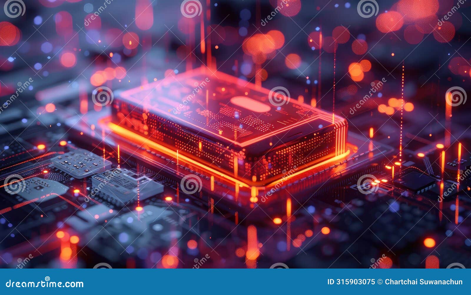 A Computer Chip is Lit Up in a Red and Blue Color Scheme by AI ...
