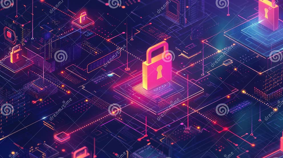 A Computer Chip with a Lock on it Stock Illustration - Illustration of ...