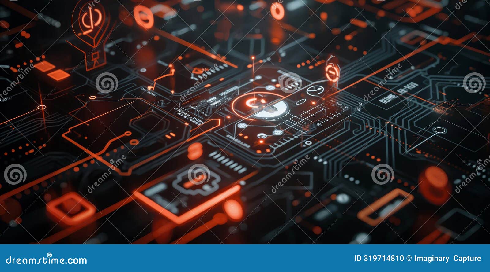 A Computer Chip with a Lot of Orange and Black Lines, Digital ...